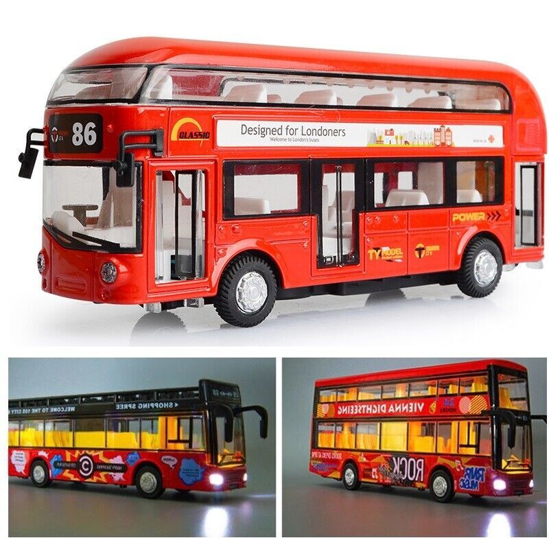 WOWMART.COM.AU -Kid Double Decker Bus Model Toy Sound & Light Pull Back ...