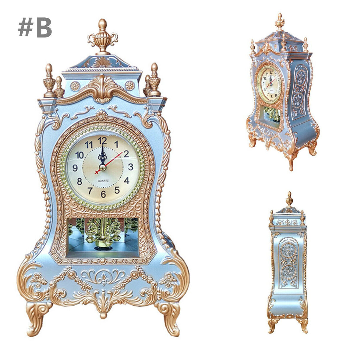 Desktop Rotating Pendulum Clock Mantel Table Quartz Clock Euro Retro ...