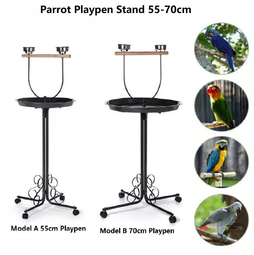 Portable Large Bird Parrot Playpen Gym Stand Wooden Perch Feeder Castor ...