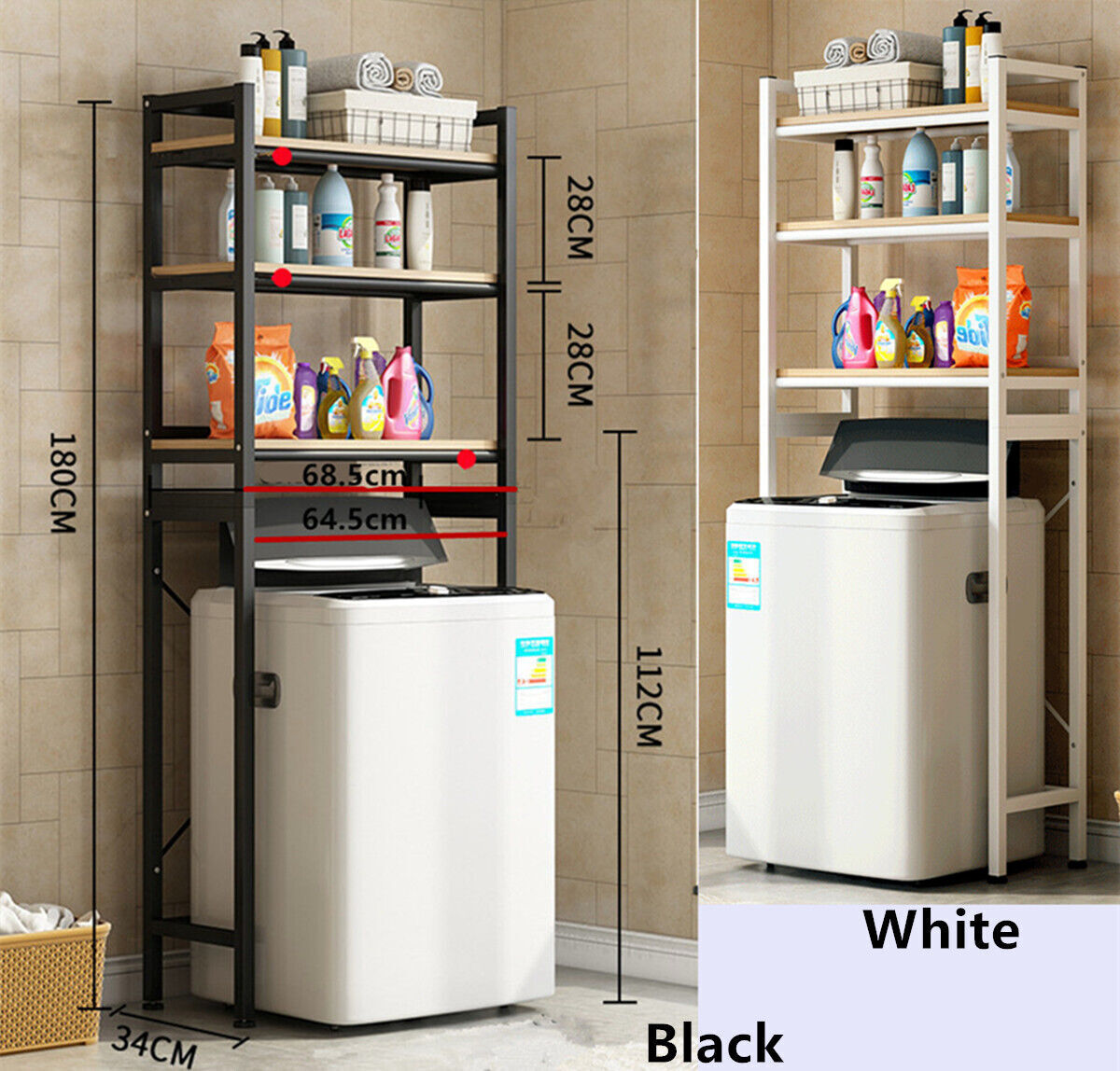 Heavy Duty Metal 3-Tier Over Washing Machine Rack Storage Shelf ...