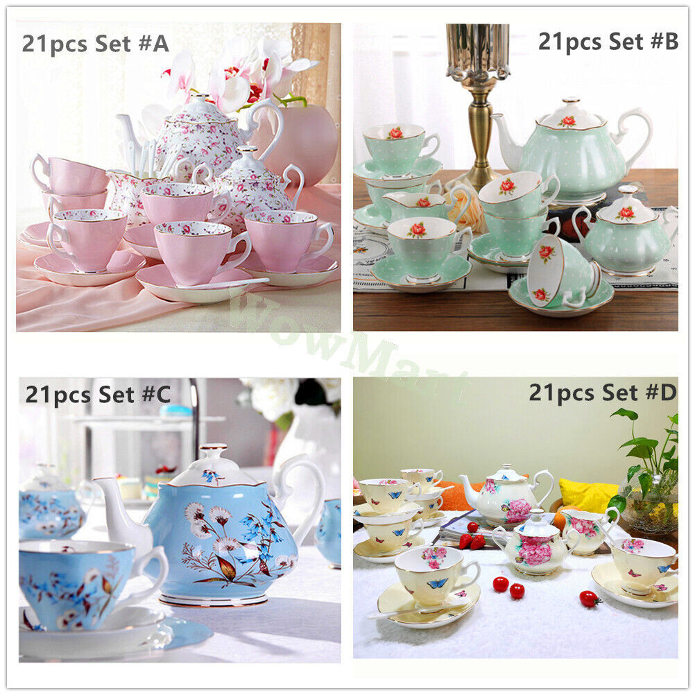 Elegant Fine Bone China Tea Set Coffee Afternoon High Tea Pot Cup Sauce ...