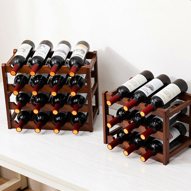 WOWMART.COM.AU -Bamboo Wooden Wine Storage Rack 12-16 Bottle Wine Organizer Display Stand
