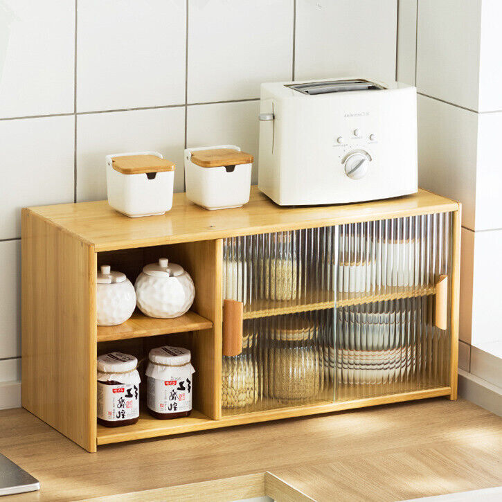 WOWMART.COM.AU -Kitchen Tabletop Pantry Cupboard Food Spice Tea Coffee Storage Cabinet Showcase