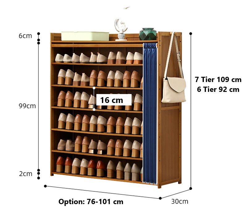 WOWMART.COM.AU -Hallway Wooden Shoe Rack Organizer Slide Curtain Boot ...