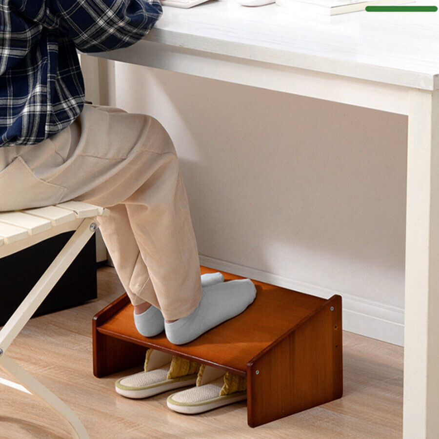 Home Office Bamboo Under Desk Footrest Adjustable Height Wooden Foot ...