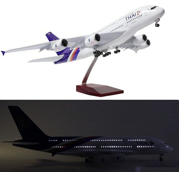 1:160 Thai Airways A380 Plane Model / LED Light & Wheel Aircraft Model 45cm