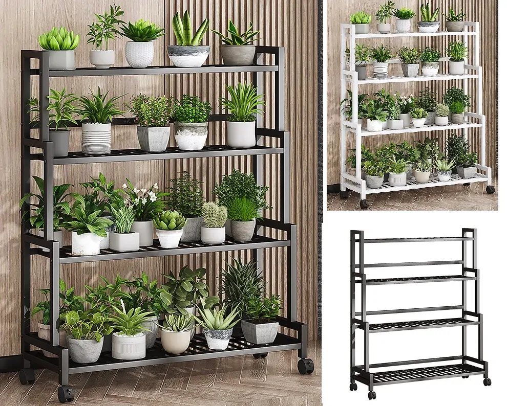 WOWMART.COM.AU -4 Tier Portable Metal Step Plant Stand Wheeled Flower ...