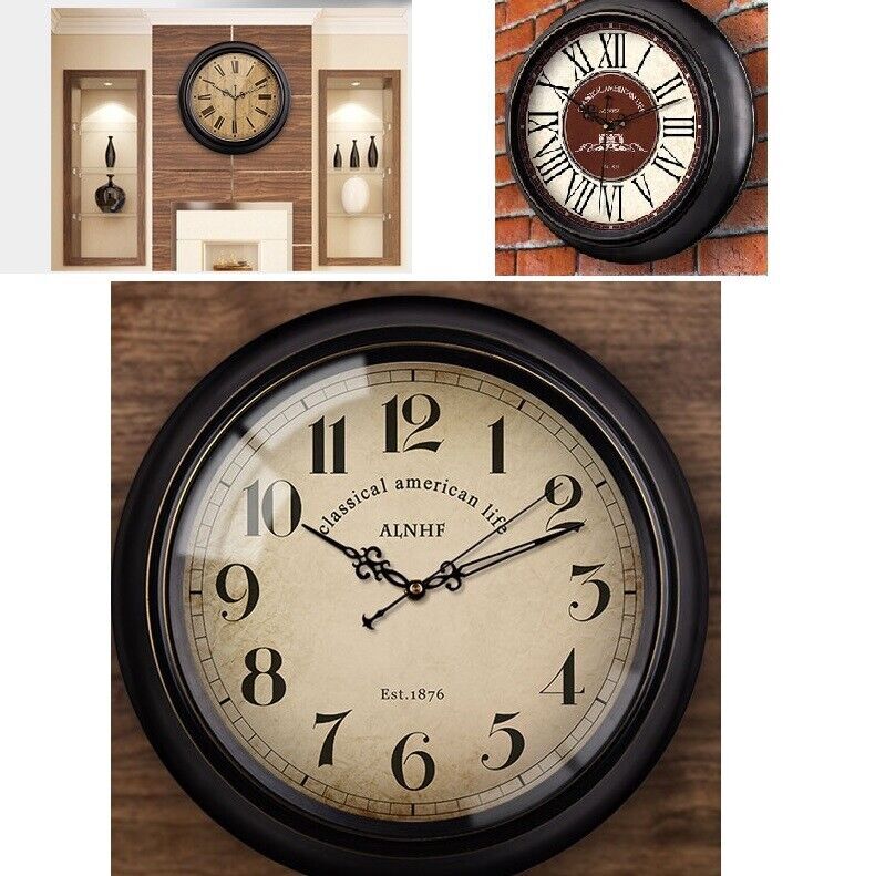 European Vintage Silent Retro Metal Wall Clock Home Bar Pub Decor Clock ...
