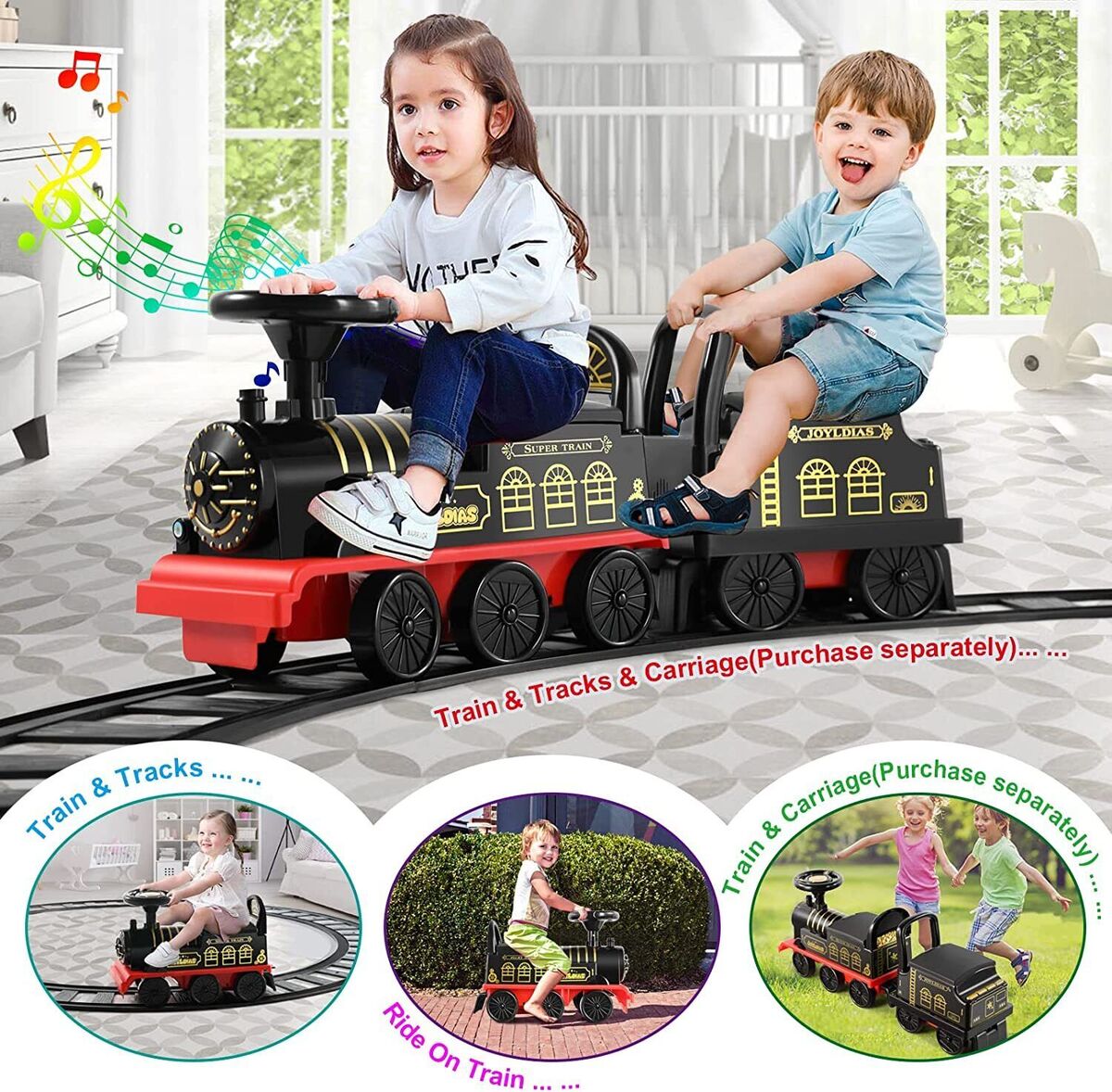 Kid 6V Electric Ride On Train Toy Motorized Train Engine Track Carriage ...